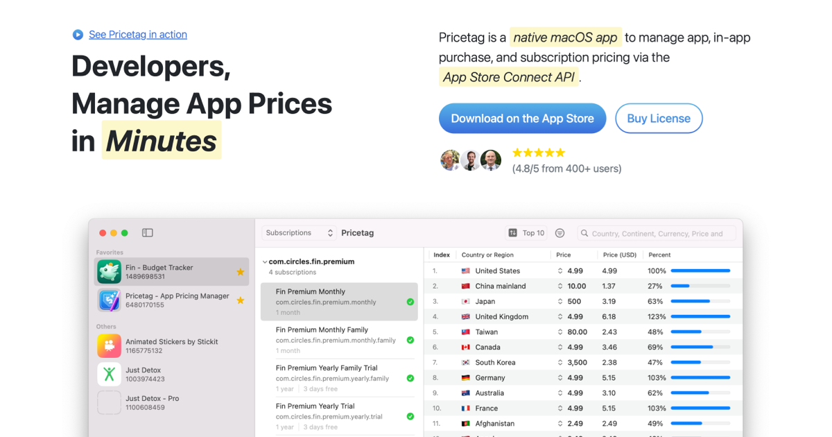 Pricetag - App Pricing Manager for Mac